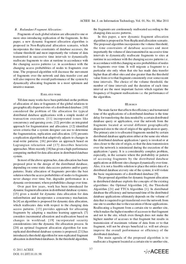 Synthesis Of Non Replicated Dynamic Fragment Allocation Algorithm In
