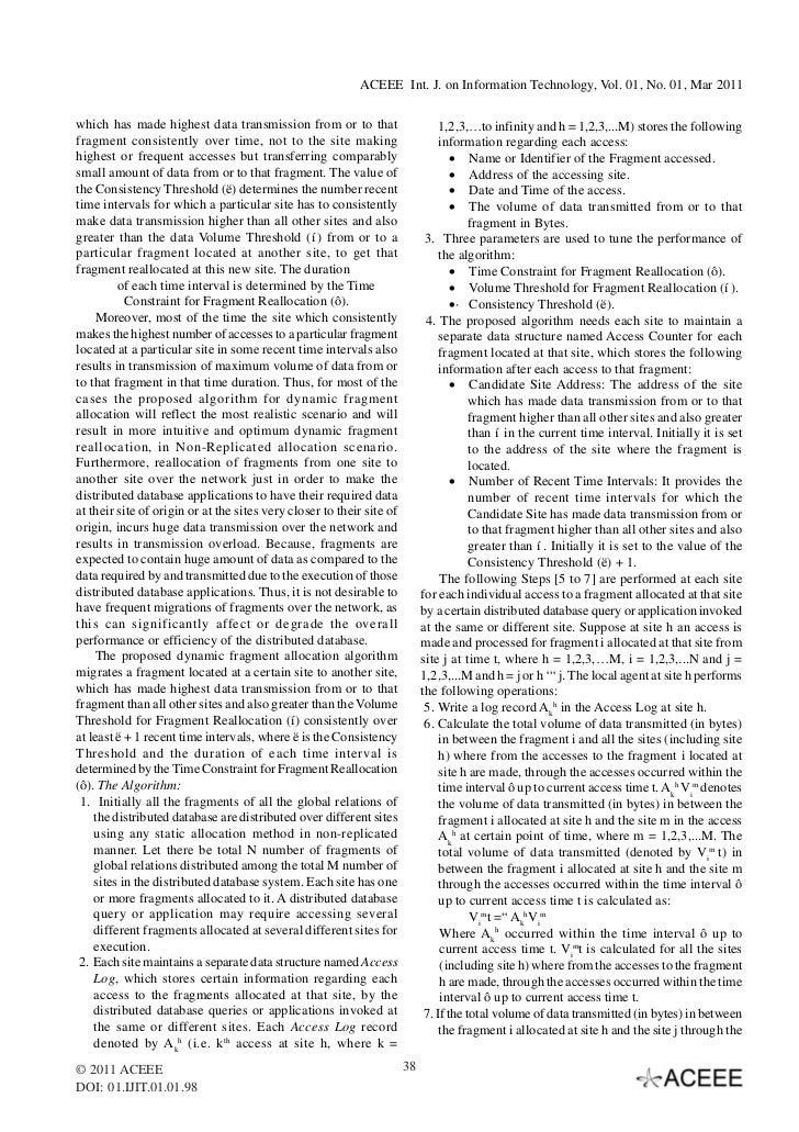 Synthesis Of Non Replicated Dynamic Fragment Allocation Algorithm In