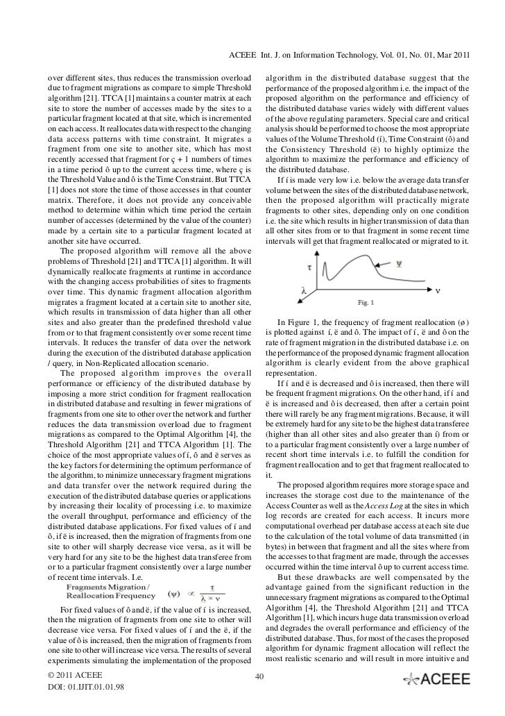 Synthesis Of Non Replicated Dynamic Fragment Allocation Algorithm In