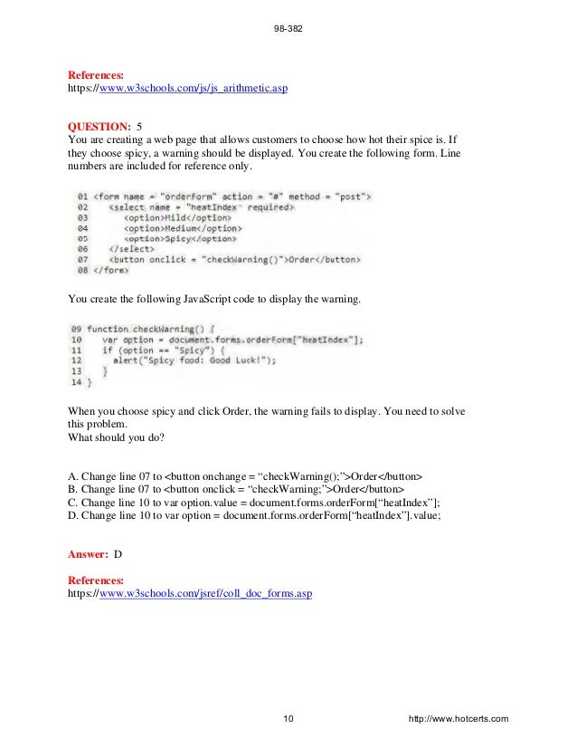98-382 Introduction to Programming Using JavaScript Exam