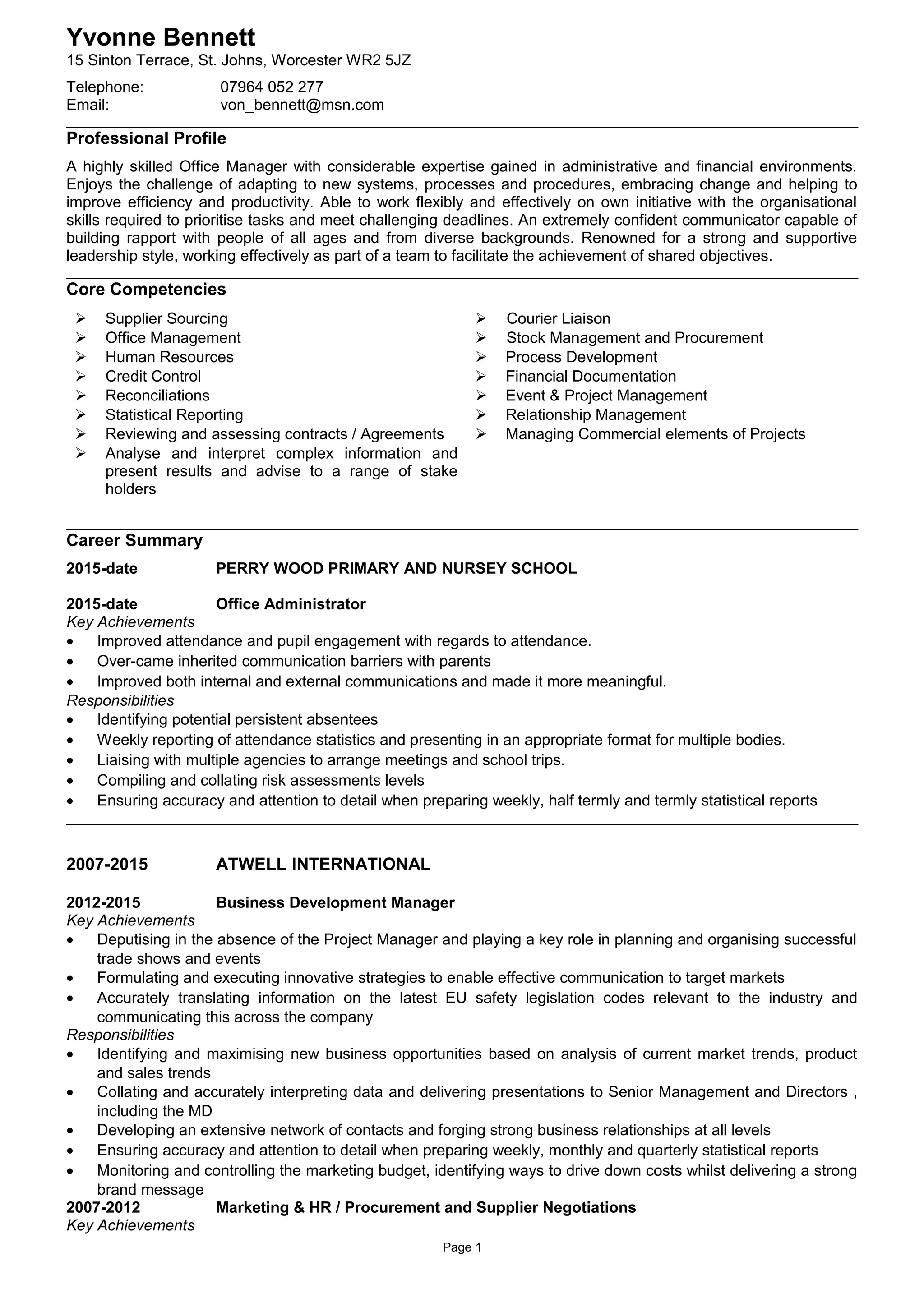 Yvonne Bennett-CV (1) | DOC