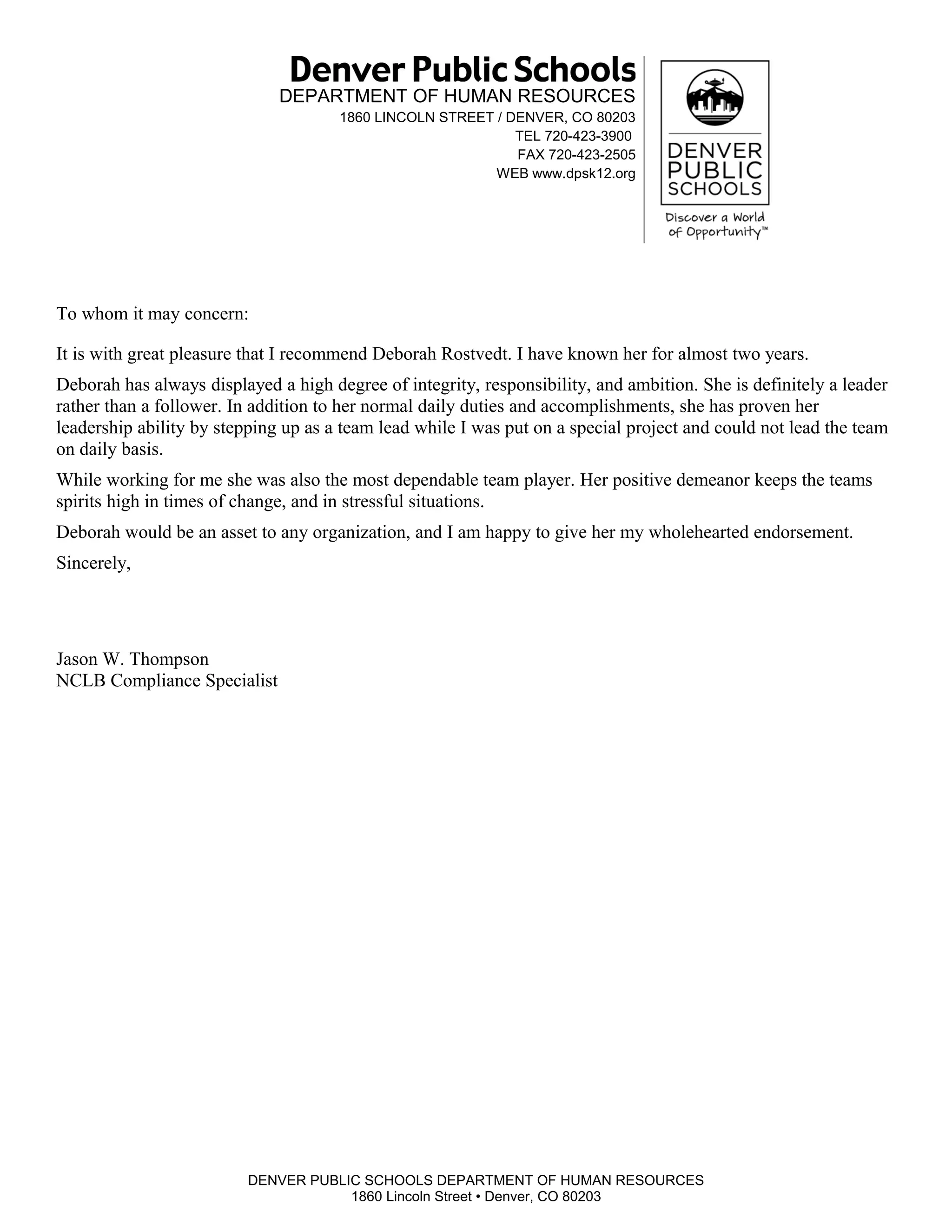 Rostvedt Deborah - Letter of Rec | DOC