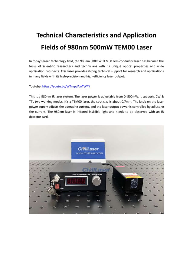 980nm 500mW Single-mode TEM00 Semiconductor Laser | DOC | Physics | Science