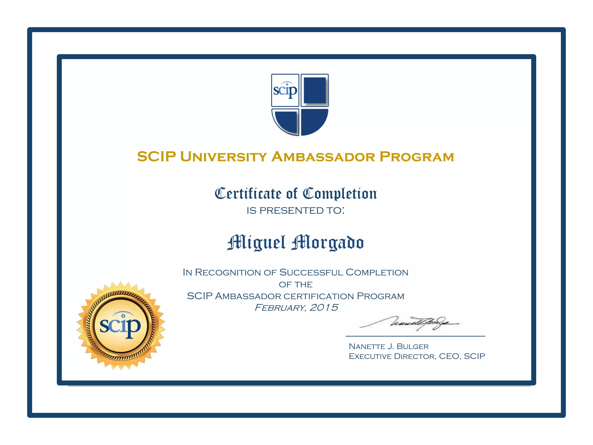 SCIP Certificate Miguel Morgado | PDF