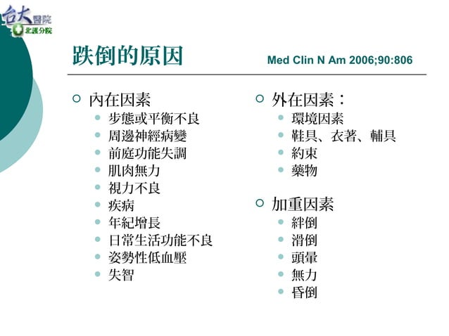 醫師在預防住院病患跌倒中扮演的角色981128正確版 | PPT