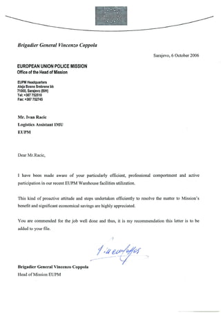 Ivan Racic_Attachment to CV | PDF