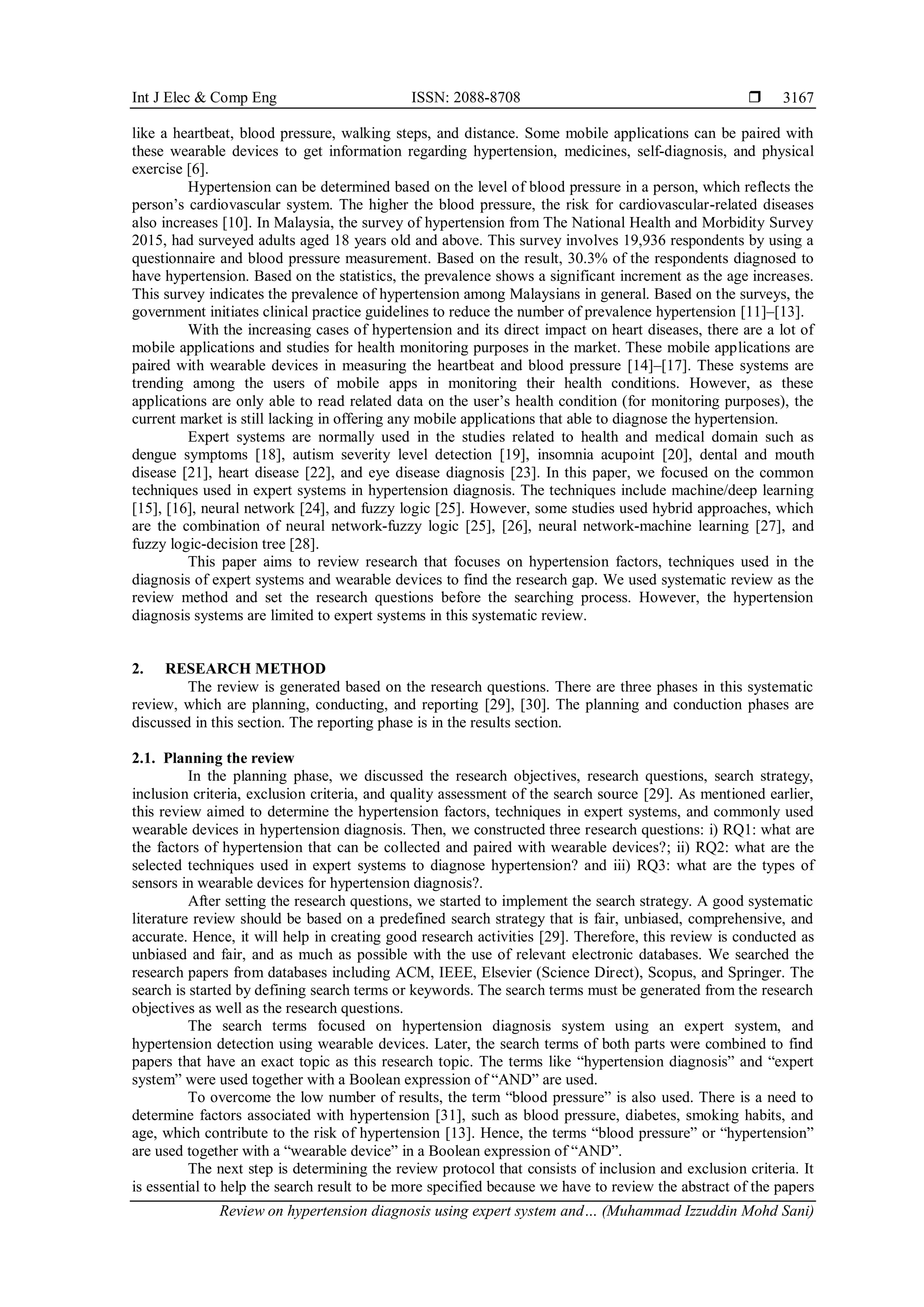Review on hypertension diagnosis using expert system and wearable ...