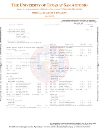Daniel Kahl UTSA transcripts | PDF