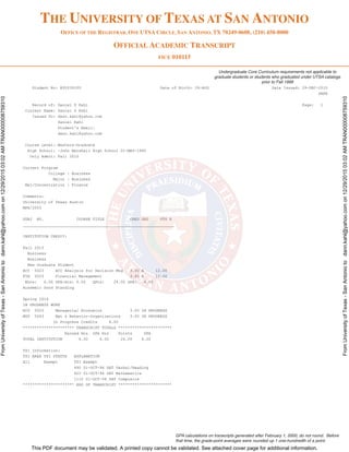 Daniel Kahl UTSA transcripts | PDF