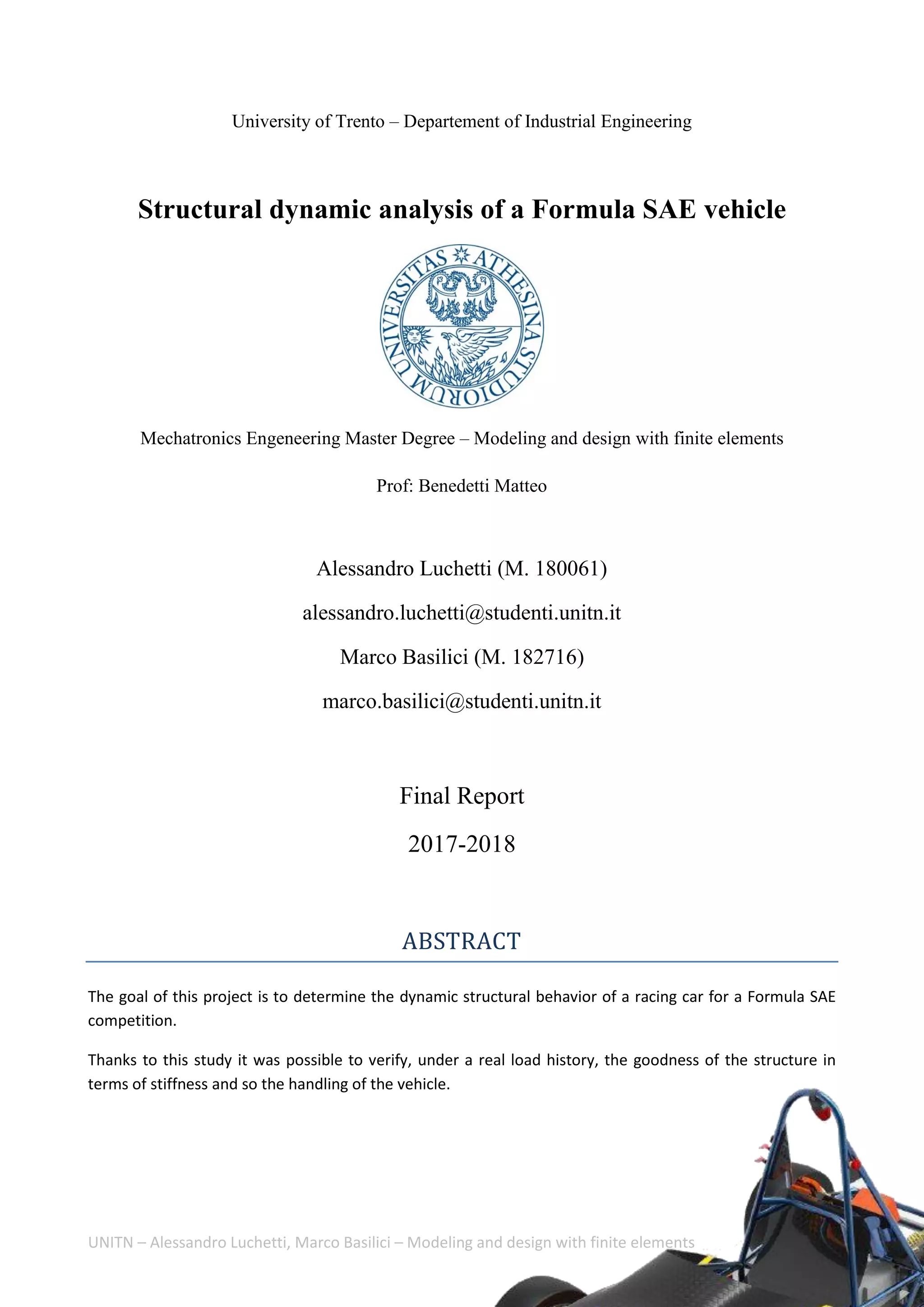 Structural dynamic analysis of a Formula SAE vehicle | PDF