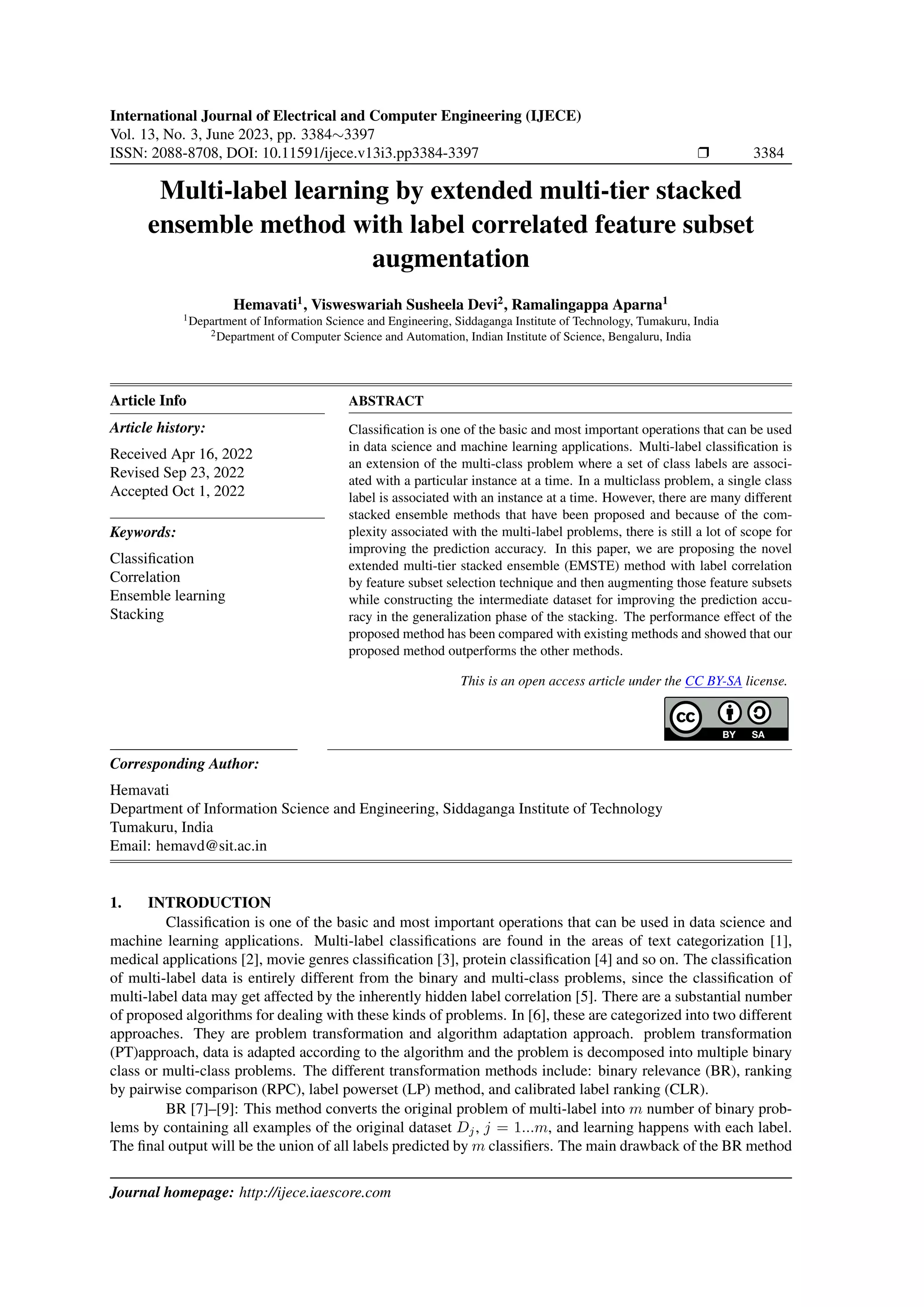 Multi-label learning by extended multi-tier stacked ensemble method with label correlated ...