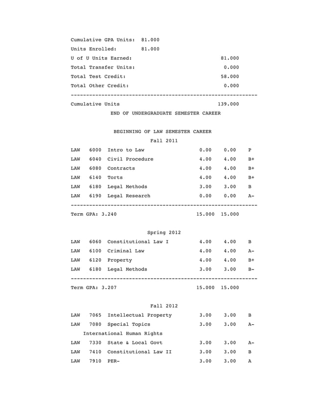 Andrew Rawlings - Transcripts from Law School and Undergrad | PDF ...