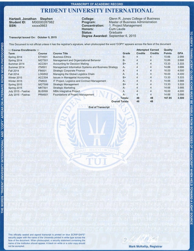 Hartzell Official Transcript | PDF