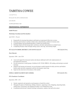 Tabitha Resume (Tabitha Cowee) | PDF | Daycare and Pre-School | Parenting