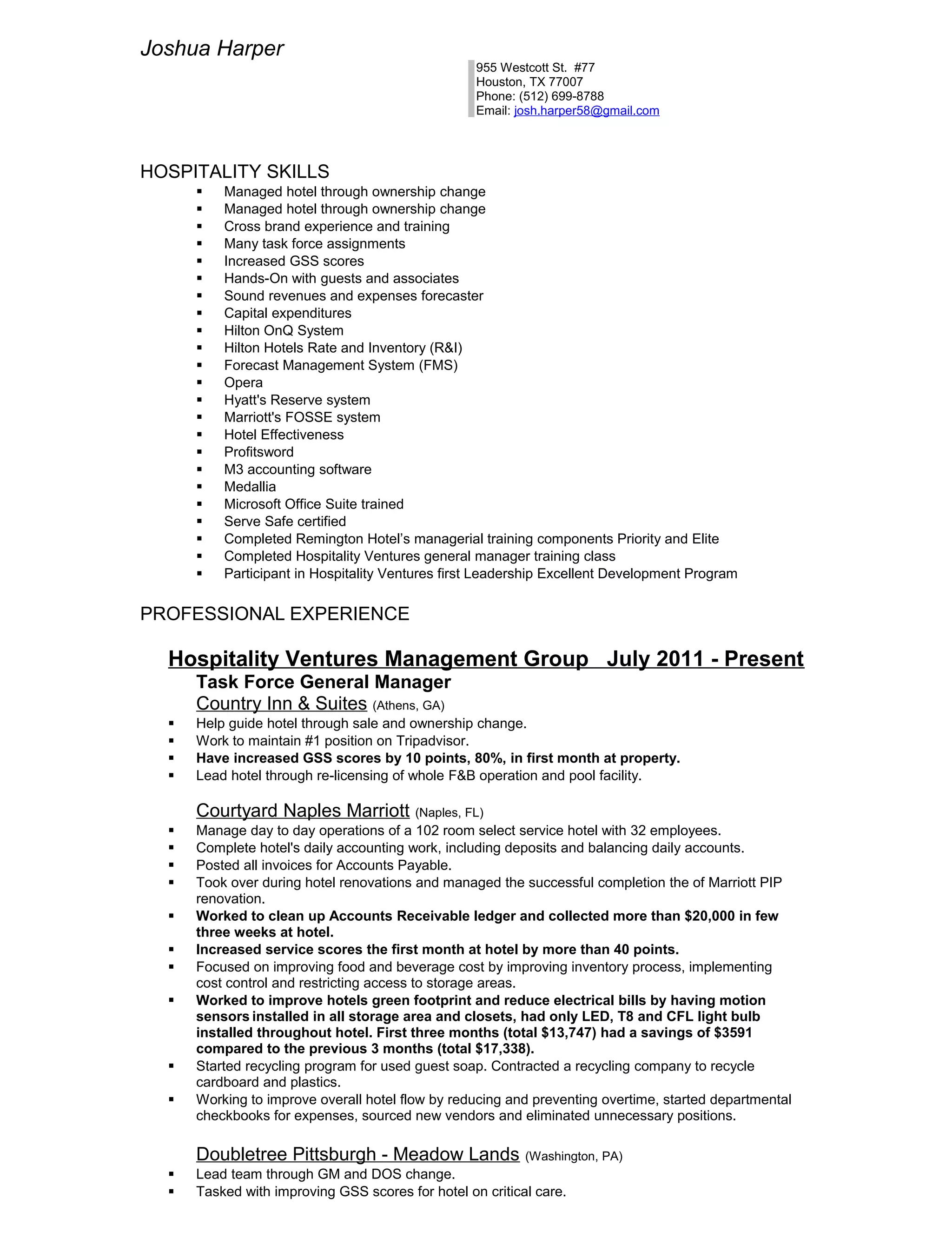 Josh Harper Resume 2016 | DOC