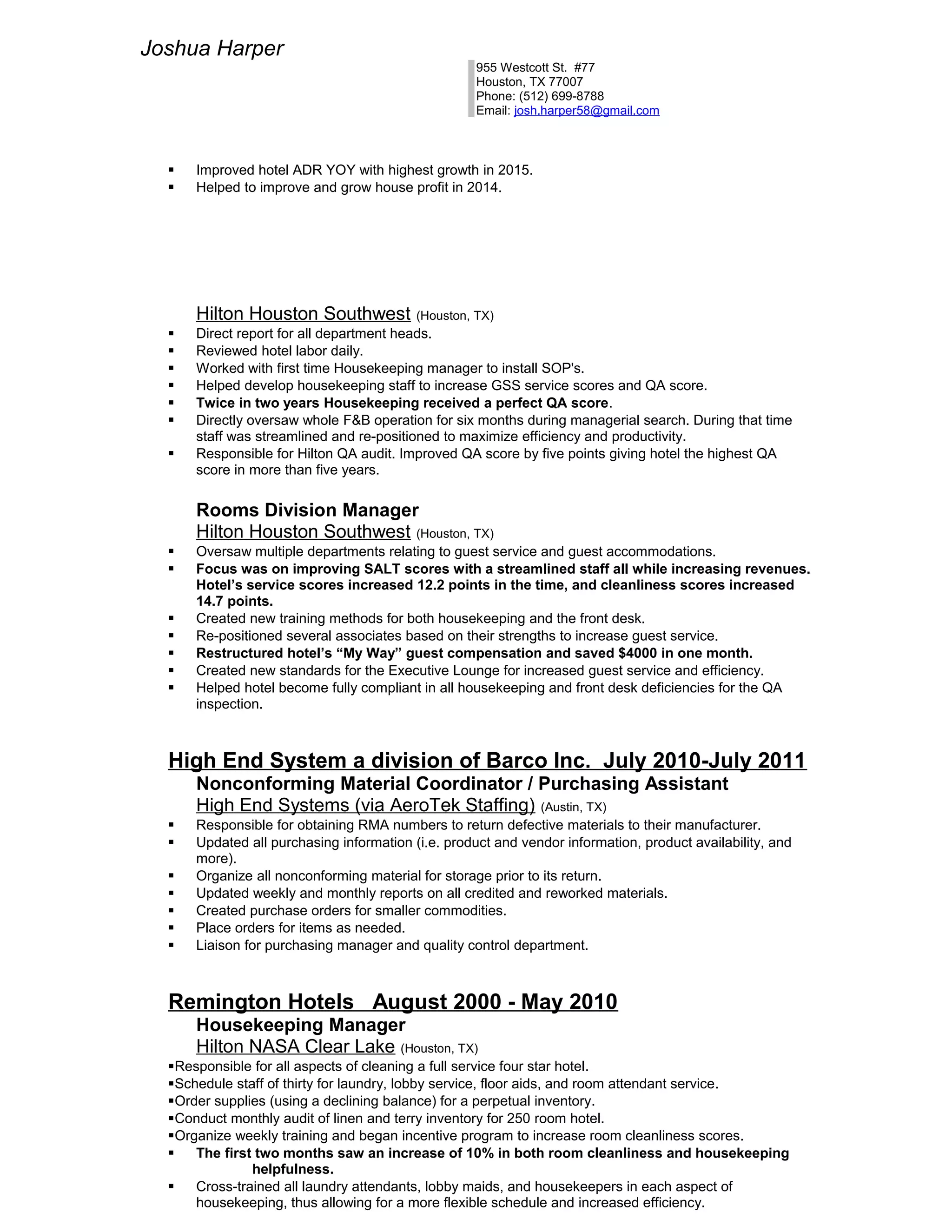 Josh Harper Resume 2016 | PDF