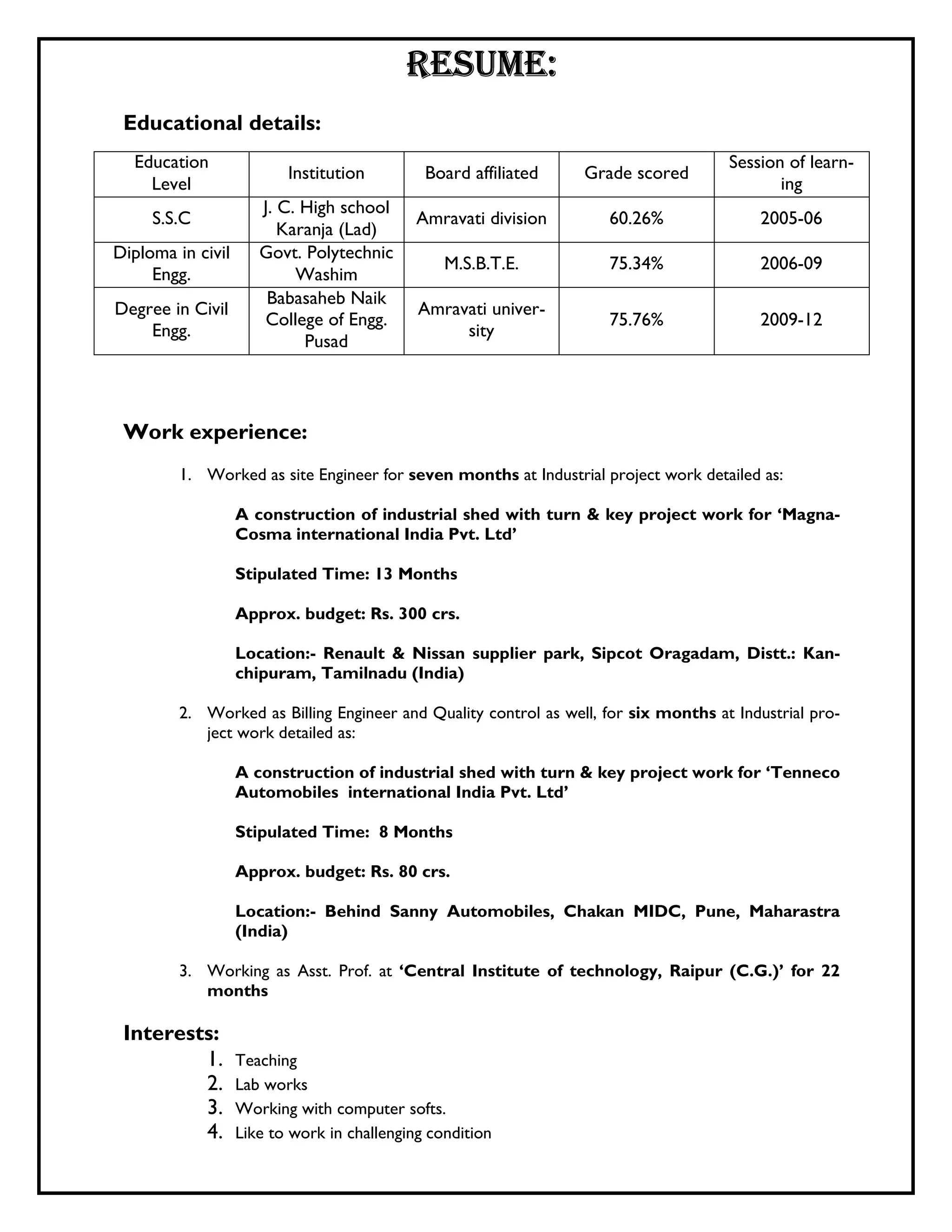 mod resume 6 | PDF | Civil Engineering Industry | Industries