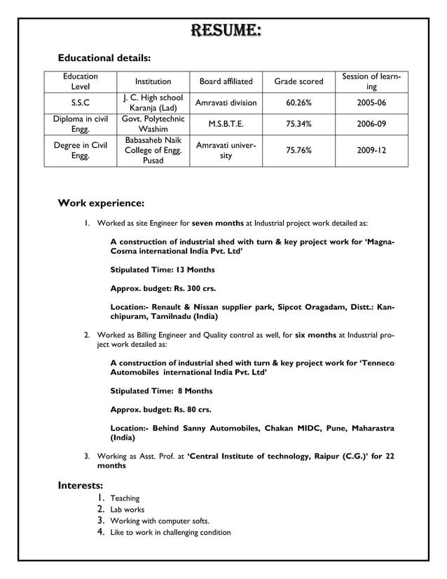 mod resume 6 | PDF | Civil Engineering Industry | Industries