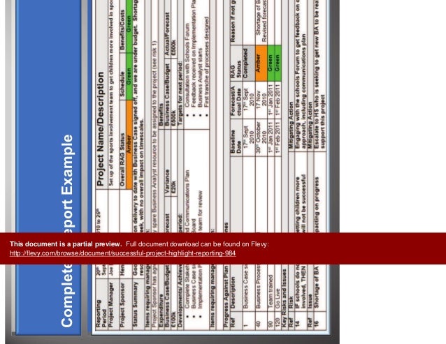 Successful Project Highlight Reporting