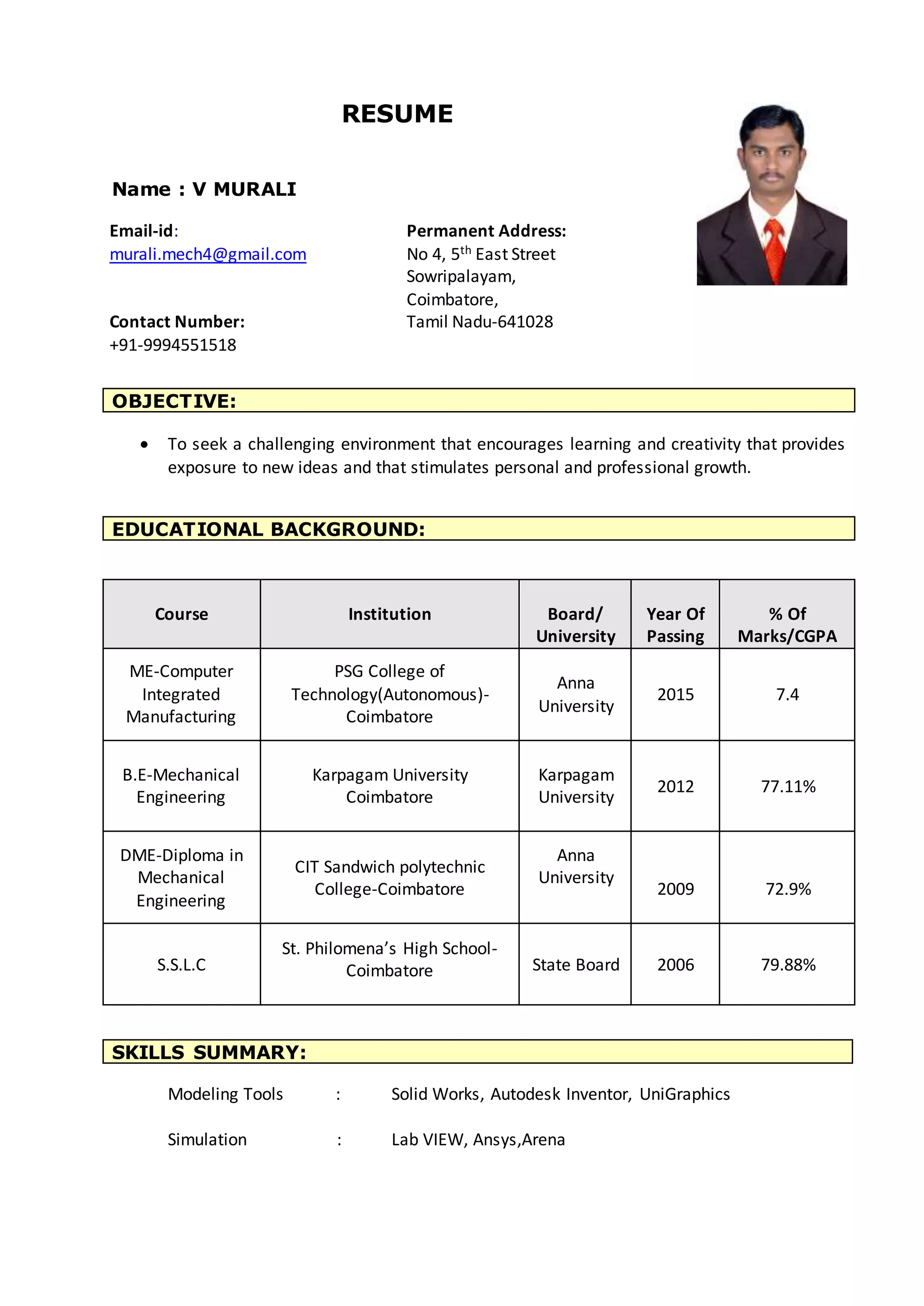 murali resume 1 | DOCX