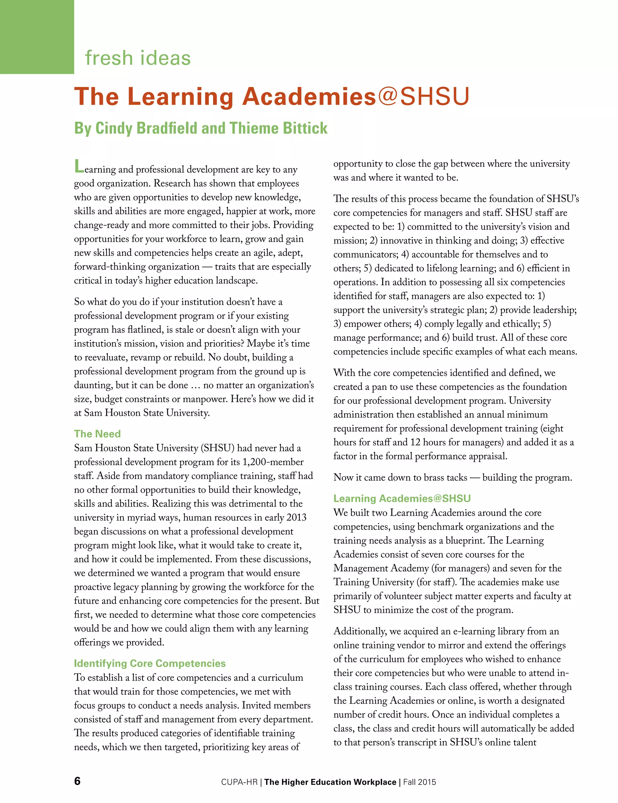 Learning Academies CUPA HR Article | PDF