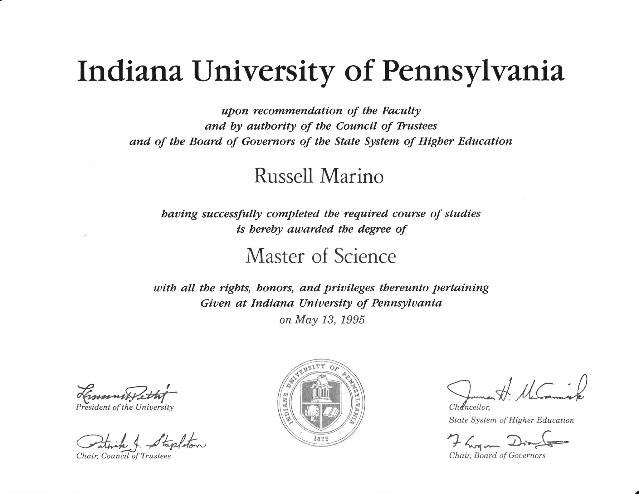 MARINO IUP MS Degree 1995 | PDF