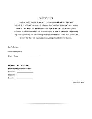 INDUSTRIAL PRODUCTION OF MELAMINE Final | PDF