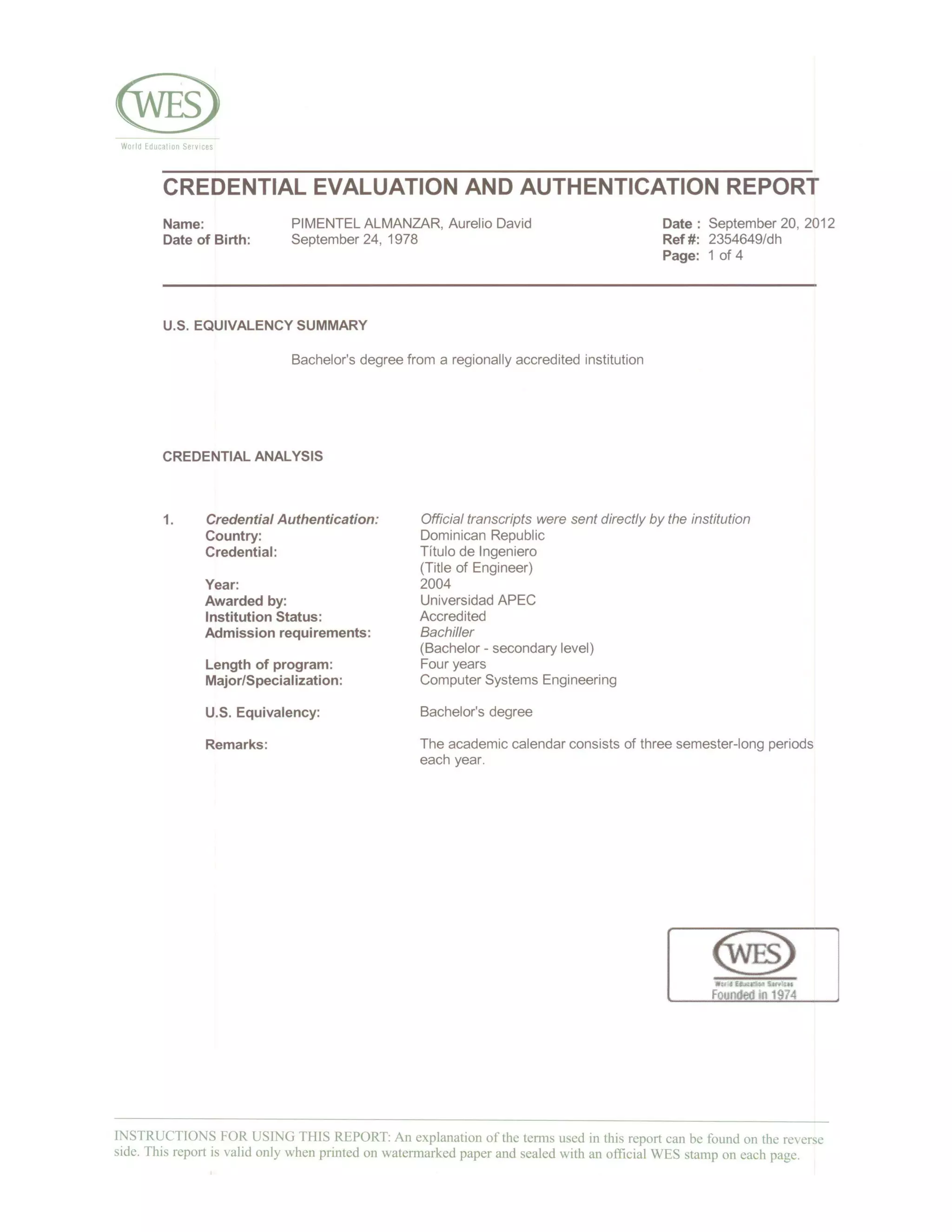 000 World Education Services - Grado Universitario - US Equivalency | PDF