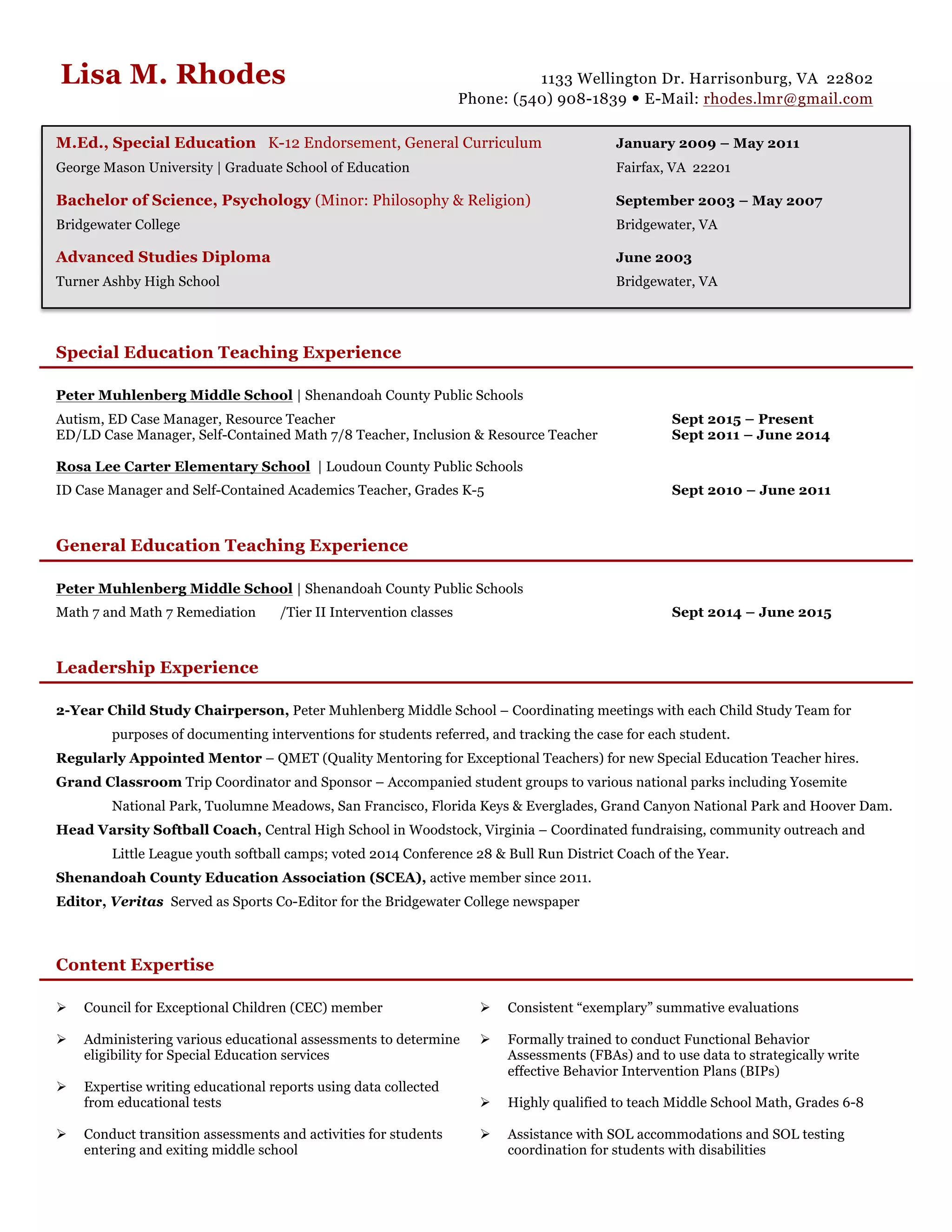 Resume 2016, Lisa M. Rhodes | PDF