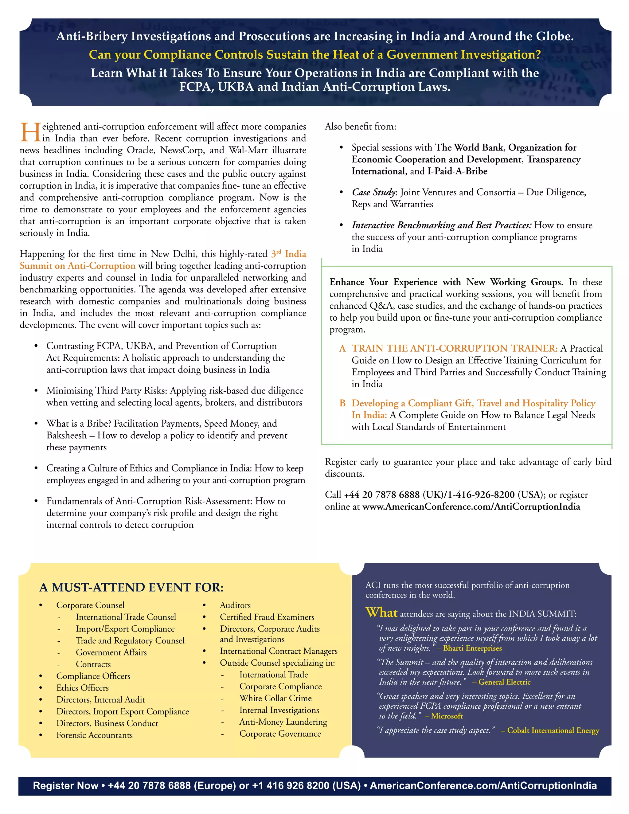 ACI's 3rd India Summit on Anti-Corruption - Brochure Available! | PDF