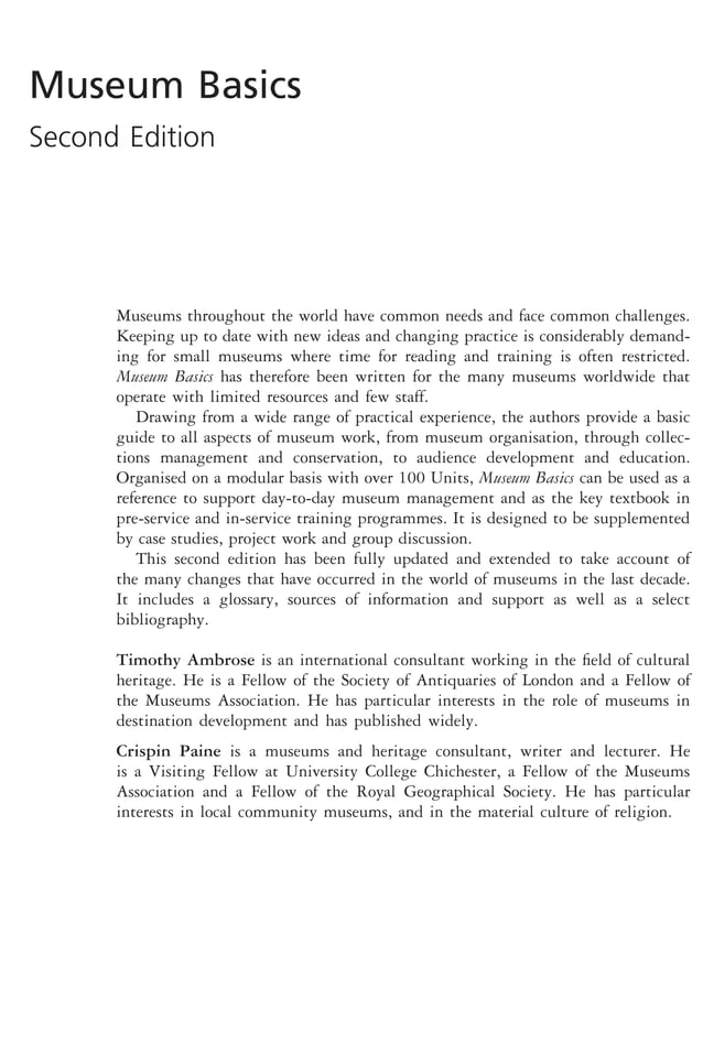 Museum Basics 2nd Edition Timothy Ambrose | PDF