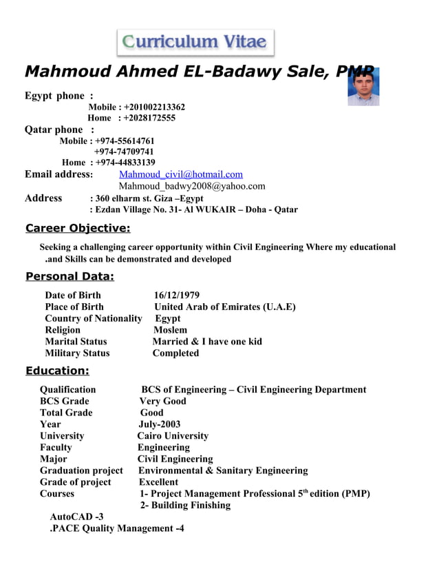 Mahmoud Ahmed ElbadawyCV | DOC