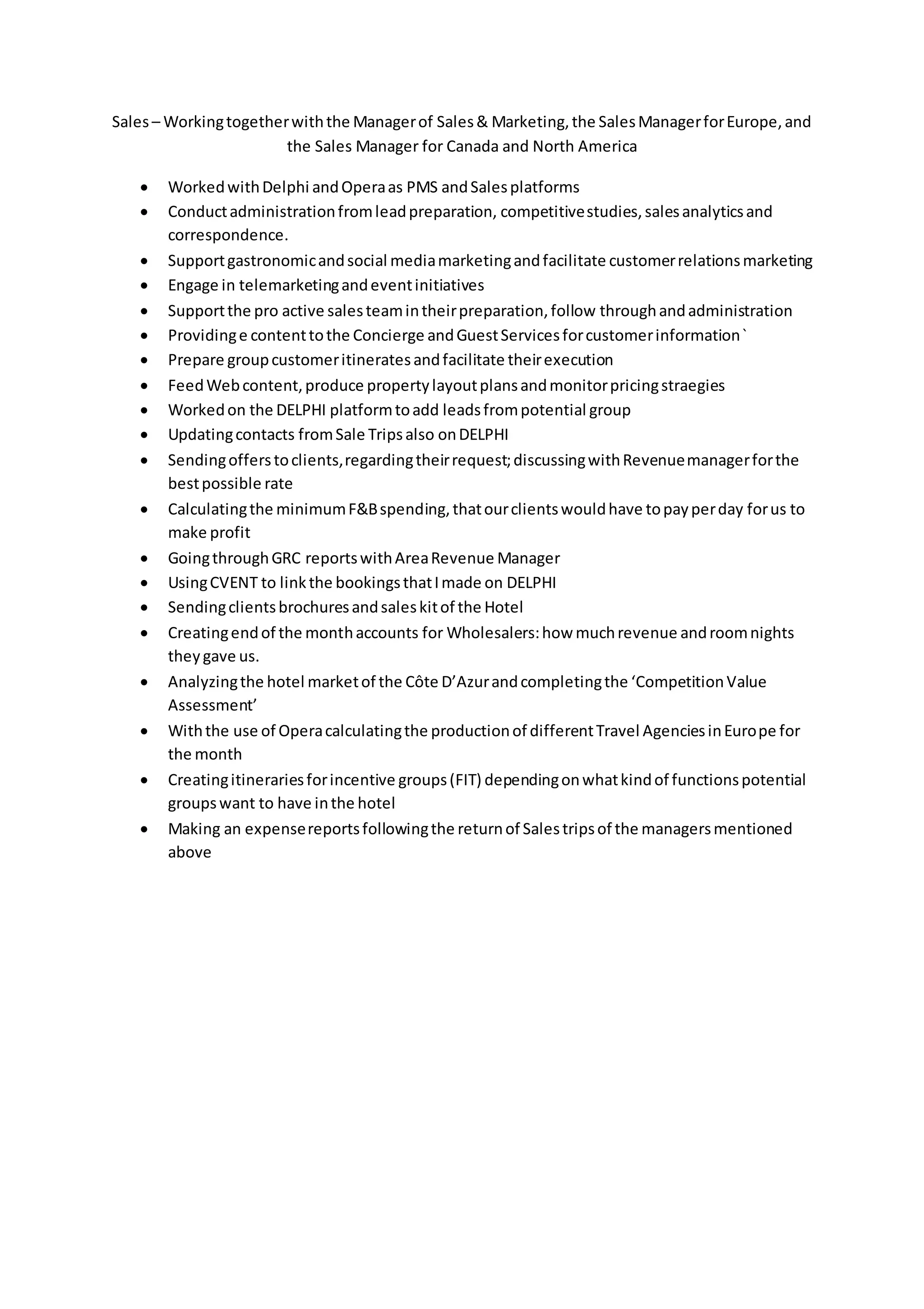 Sales & Marketing Tasks carried out | DOCX