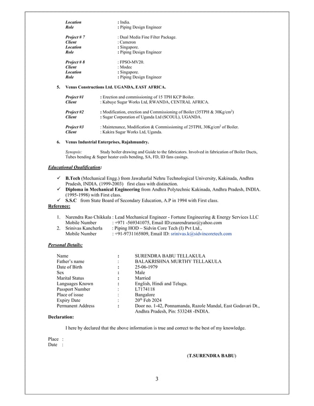 RESUME-Piping Design Engineer - 13+Years Exp | PDF