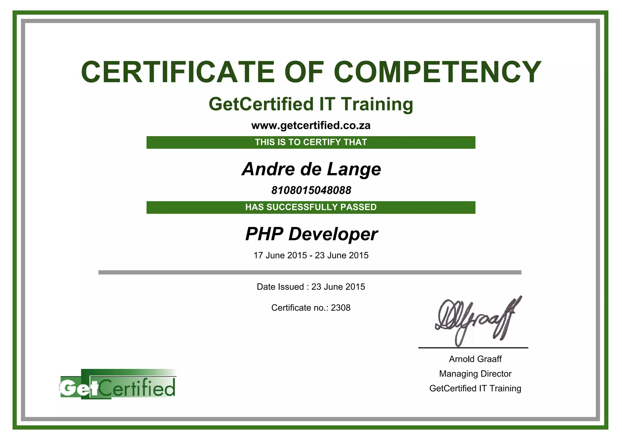 Andre de Lange PHP Developer | PPT