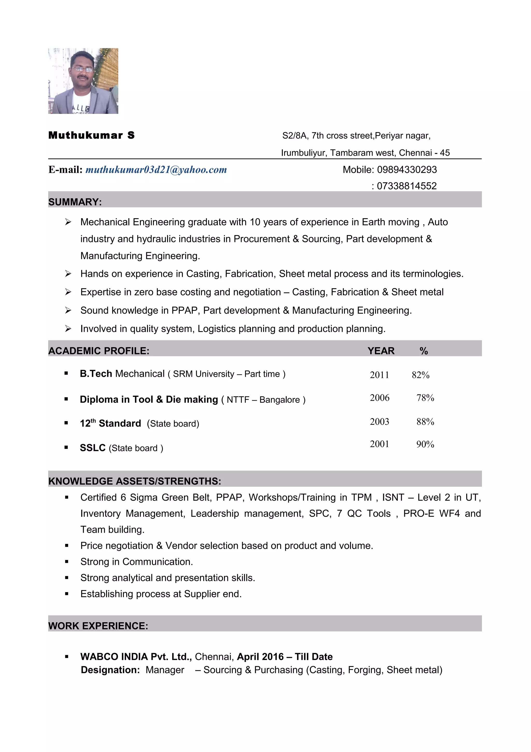 Muthukumar - Resume | PDF
