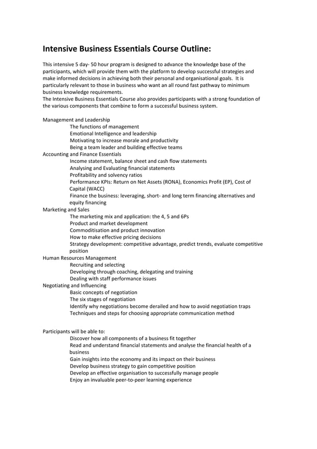 Intensive Business Essentials | PDF