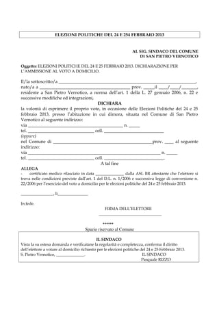 DOMANDA VOTO DOMICILIO | DOC