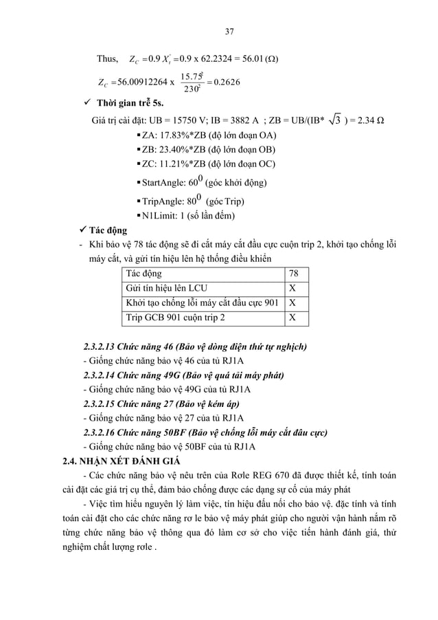 PHÂN TÍCH ĐÁNH GIÁ RƠLE REG 670 BẢO VỆ MÁY PHÁT NHÀ MÁY THỦY ĐIỆN ĐỒNG NAI 3 - 9876328432 | PDF