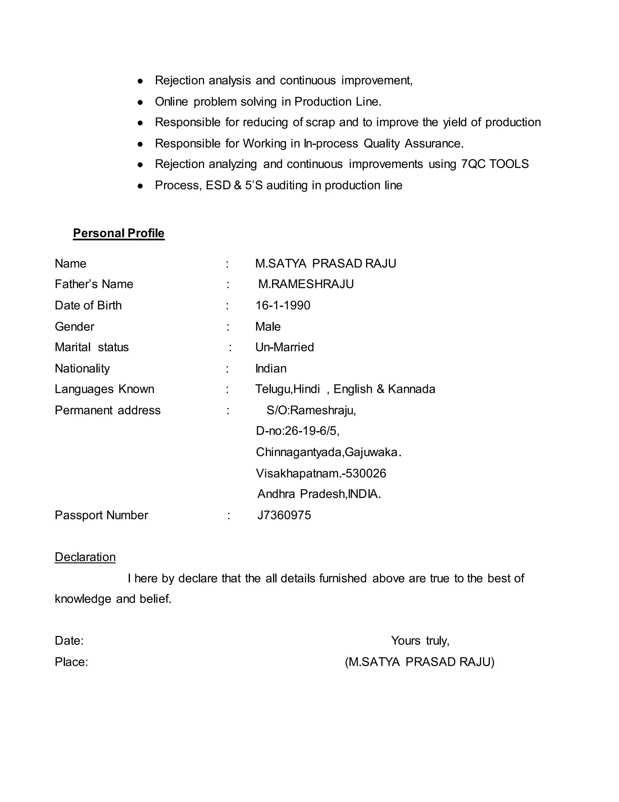 satya prasad raju resume | PDF