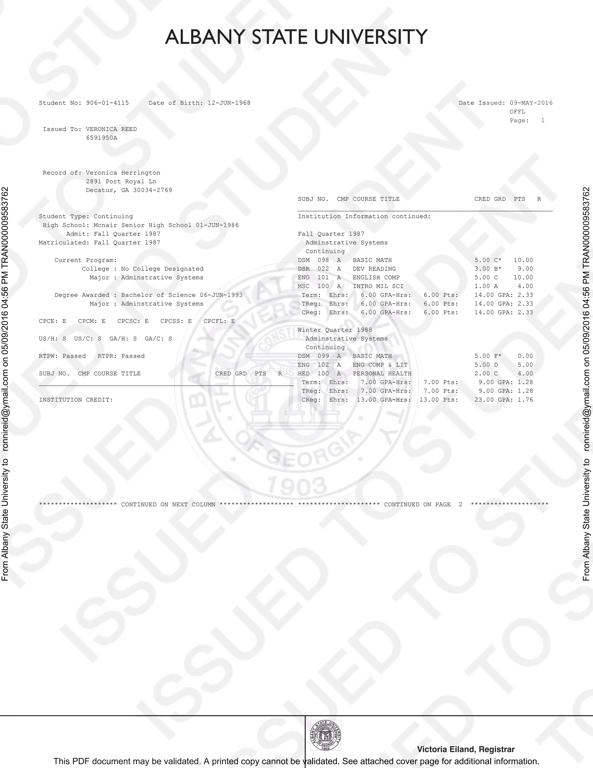 completed-transcript-9583762 ASU | PDF