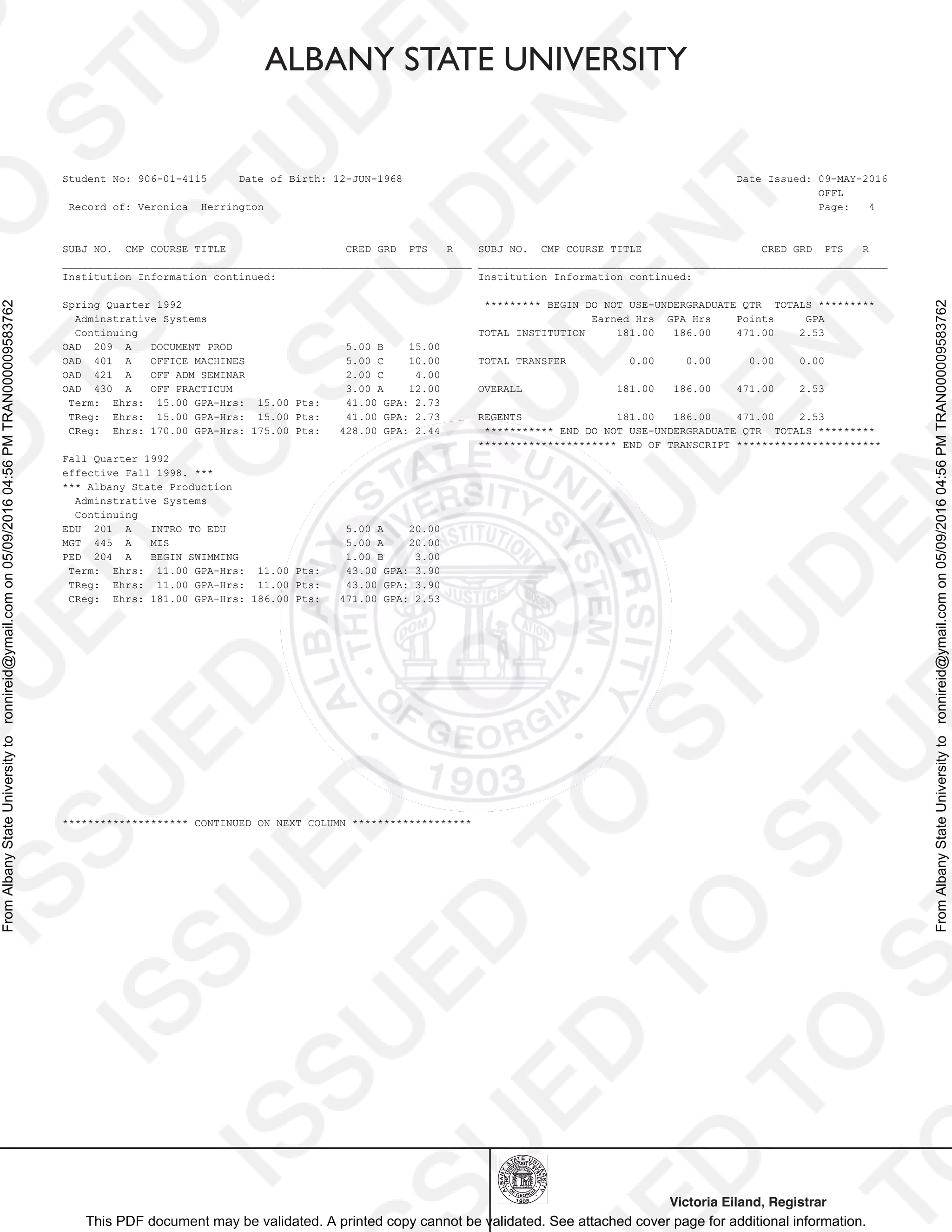 completed-transcript-9583762 ASU | PDF