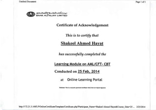 AML-CFT CBT Certificate | PDF
