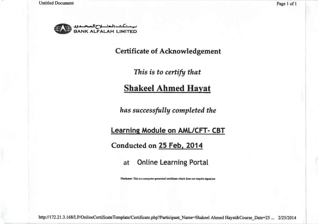 AML-CFT CBT Certificate | PPT