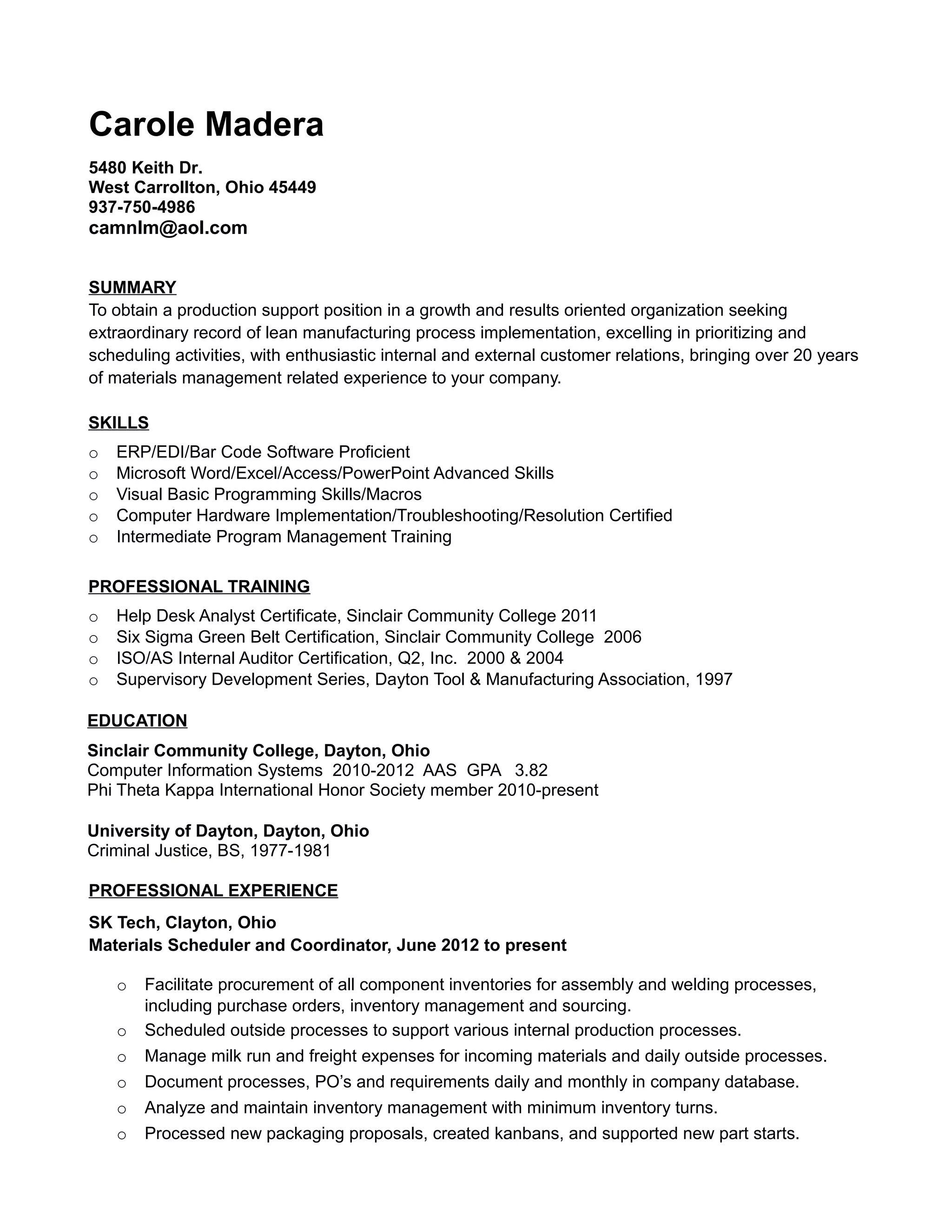 Carole Madera resume 2016 | DOC