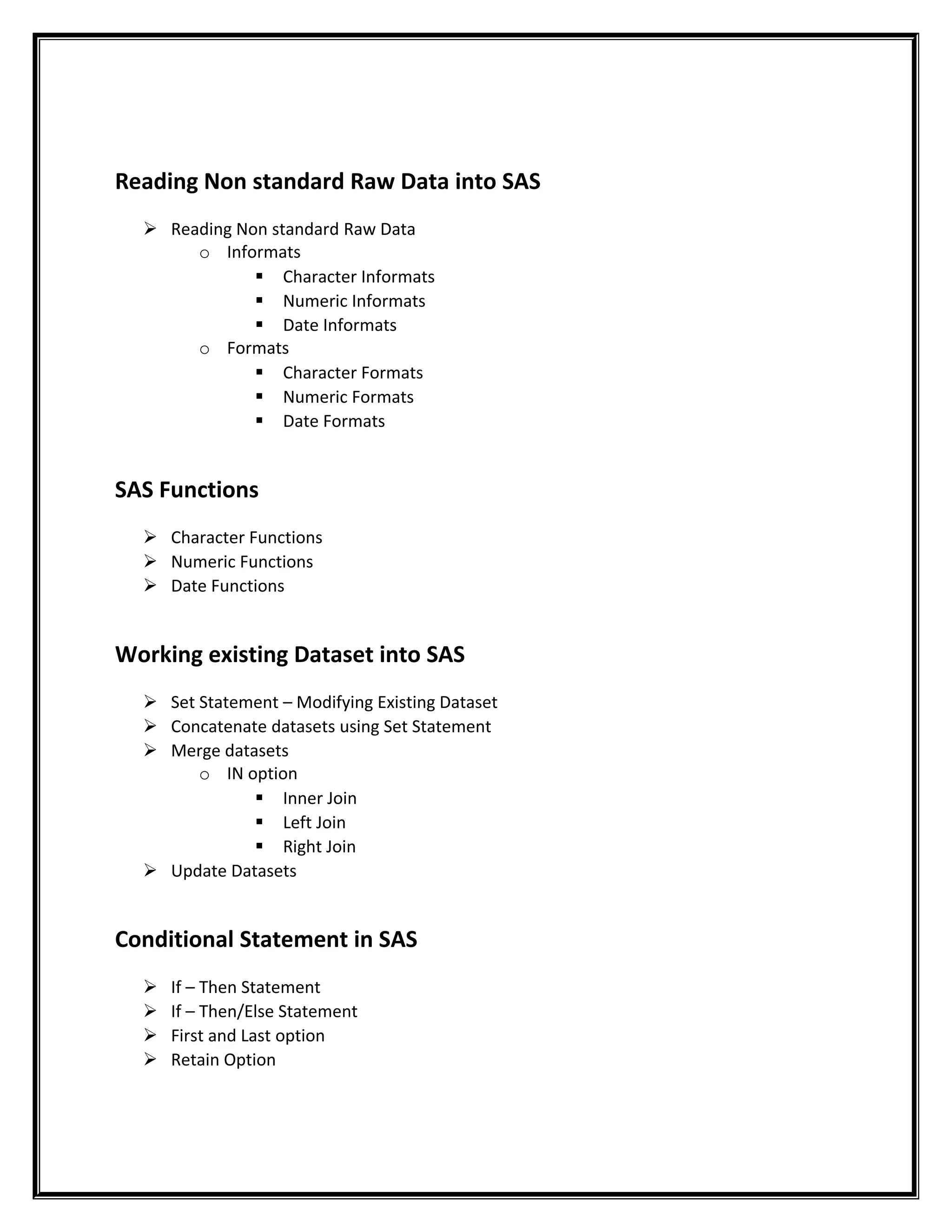 Base and Advanced SAS Training Contents | DOC