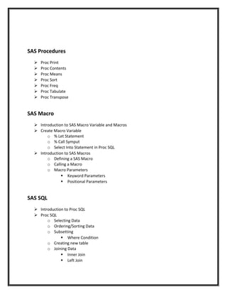 Base and Advanced SAS Training Contents | DOC