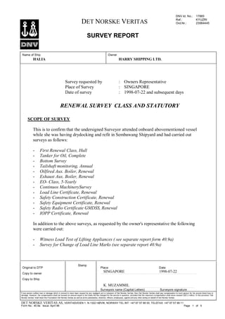 DNV Survey Report_HALIA_Renewal Survey Class and Statutory | PDF