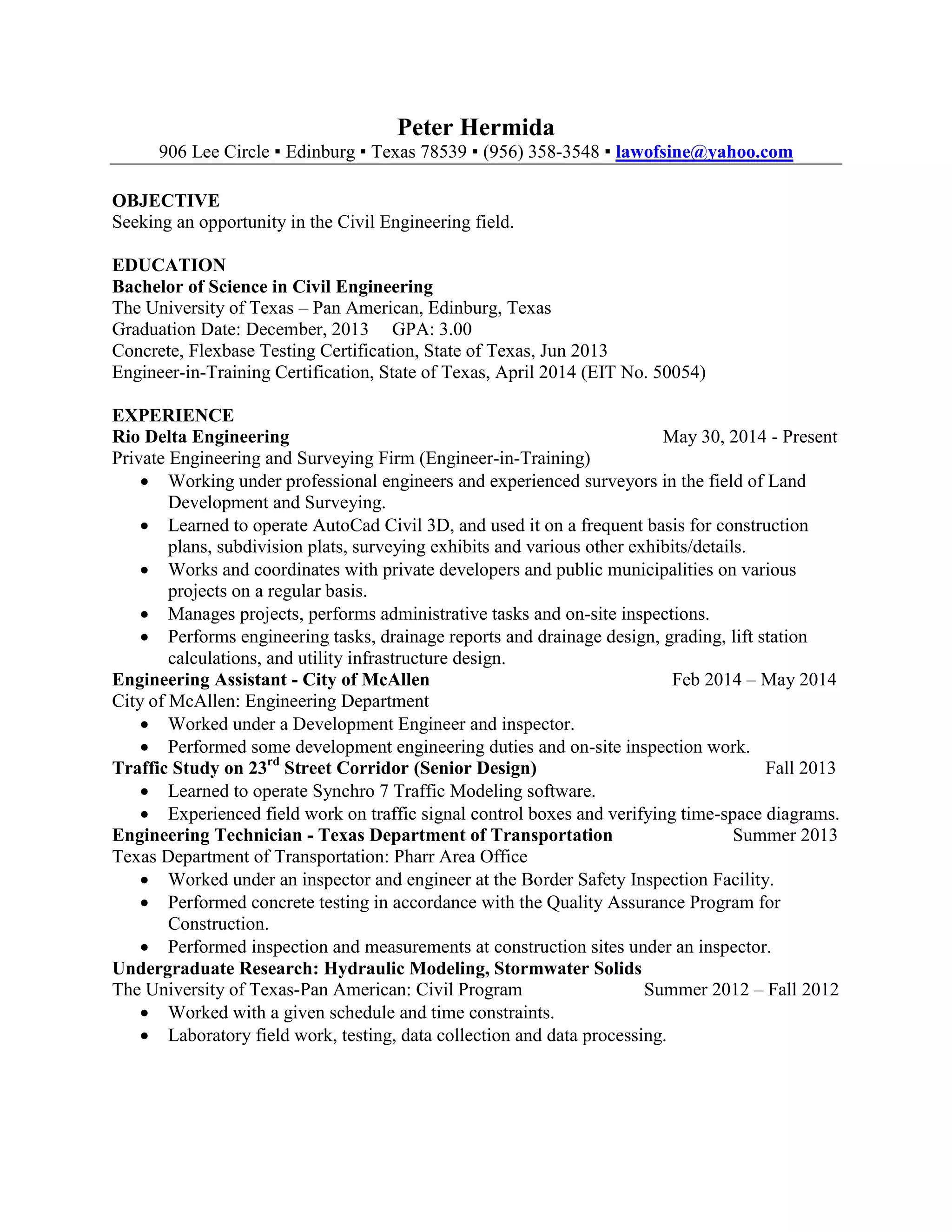 Peter Hermida Resume | PDF | Civil Engineering Industry | Industries