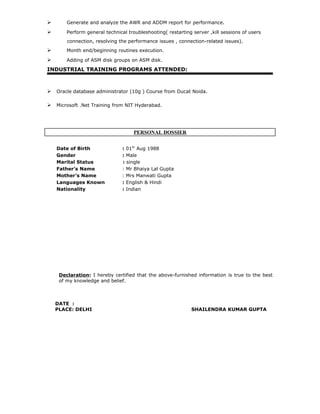 shailendra dba resume | PDF